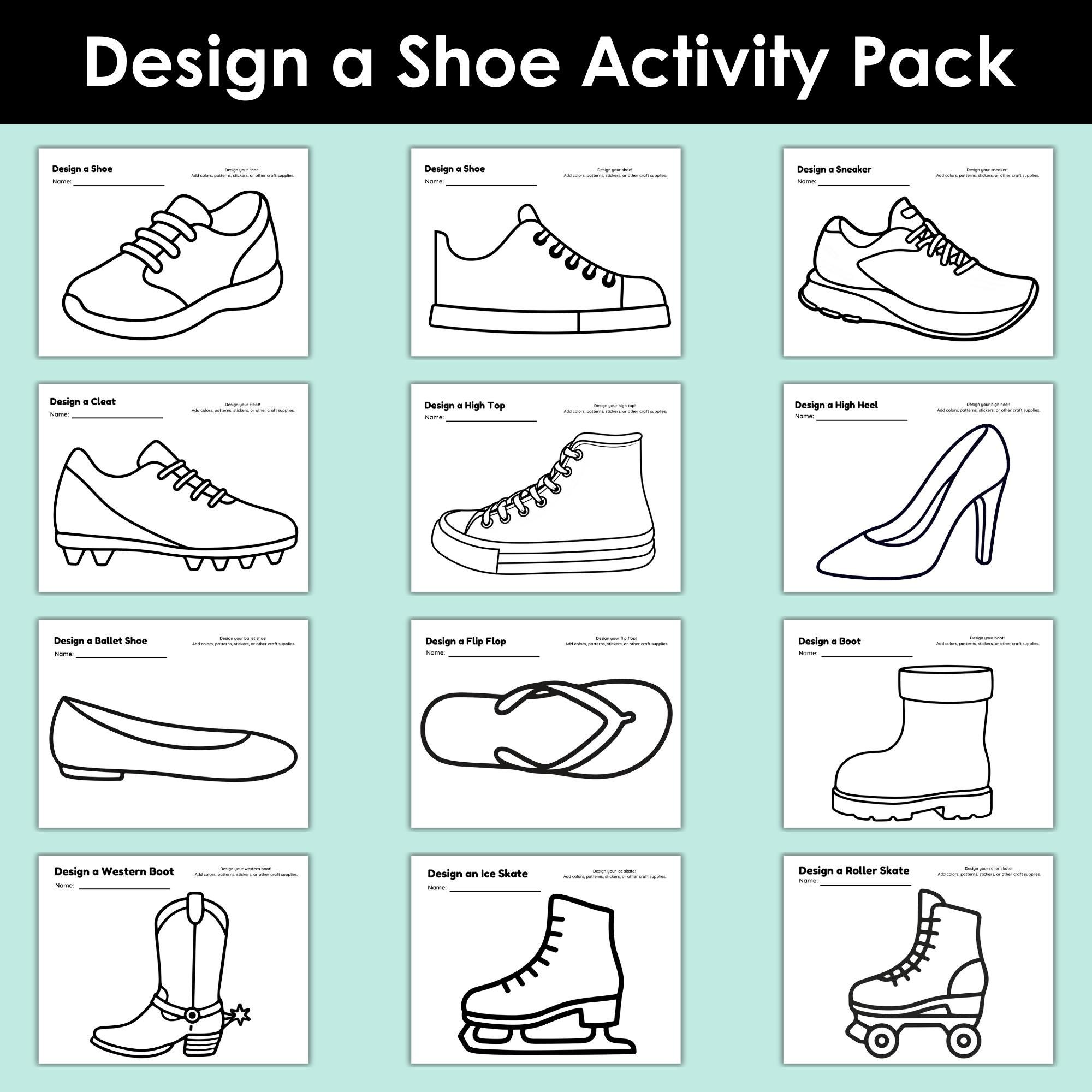 Design a Shoe Printable Pack, Sneaker, Cleat, High Top, High Heel ...