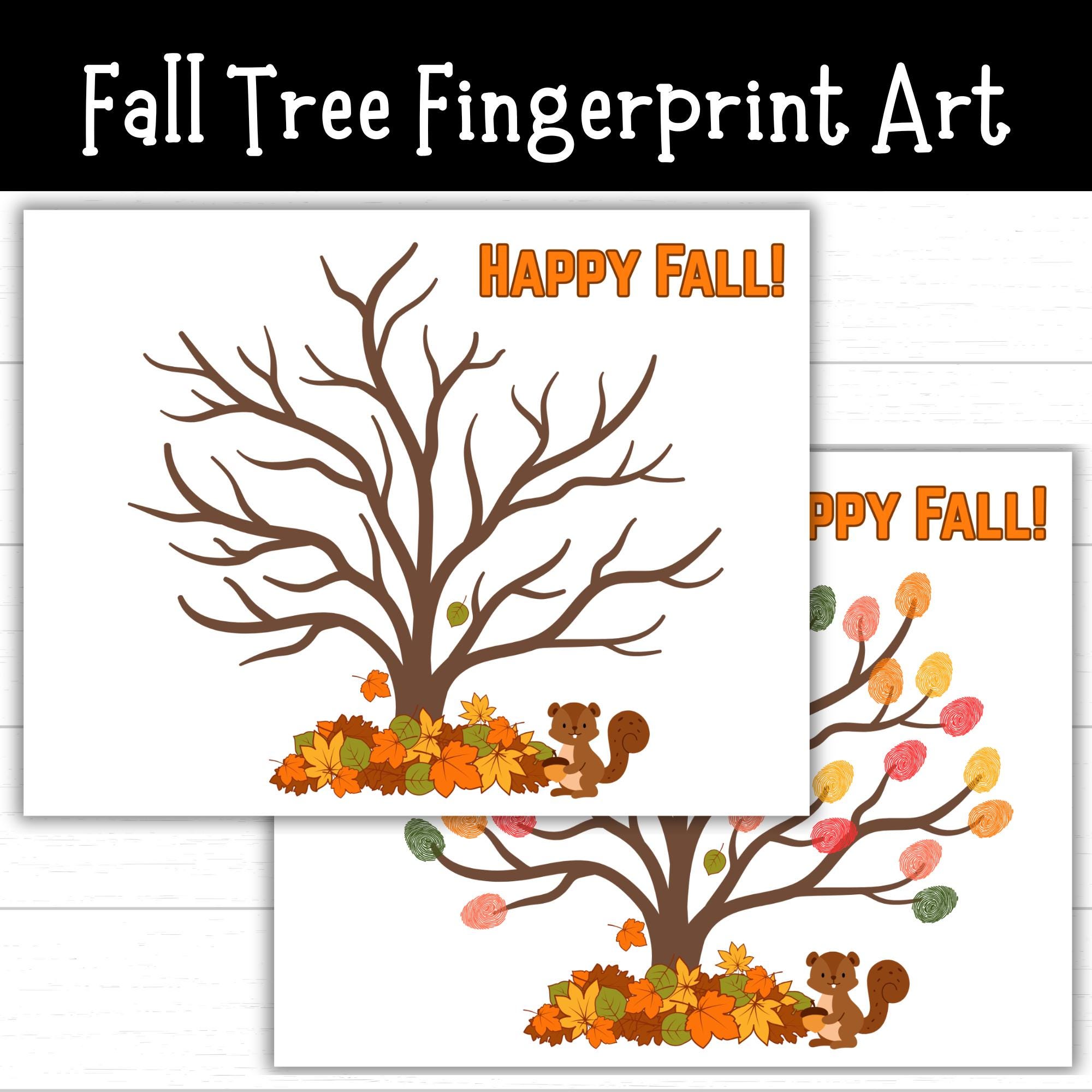 Printable Fall Fingerprint Tree Art Activity for Kids, Autumn Craft ...