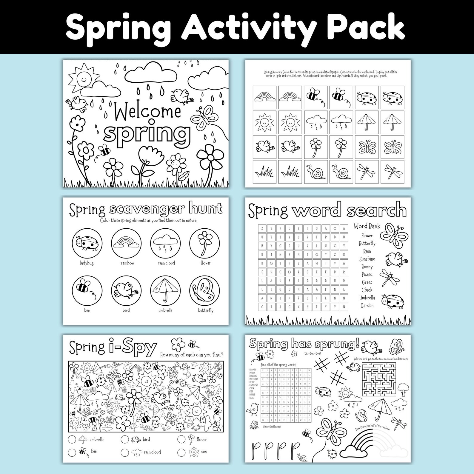 Spring Activity Pack Printable | Kids Games, Word Search, Coloring ...