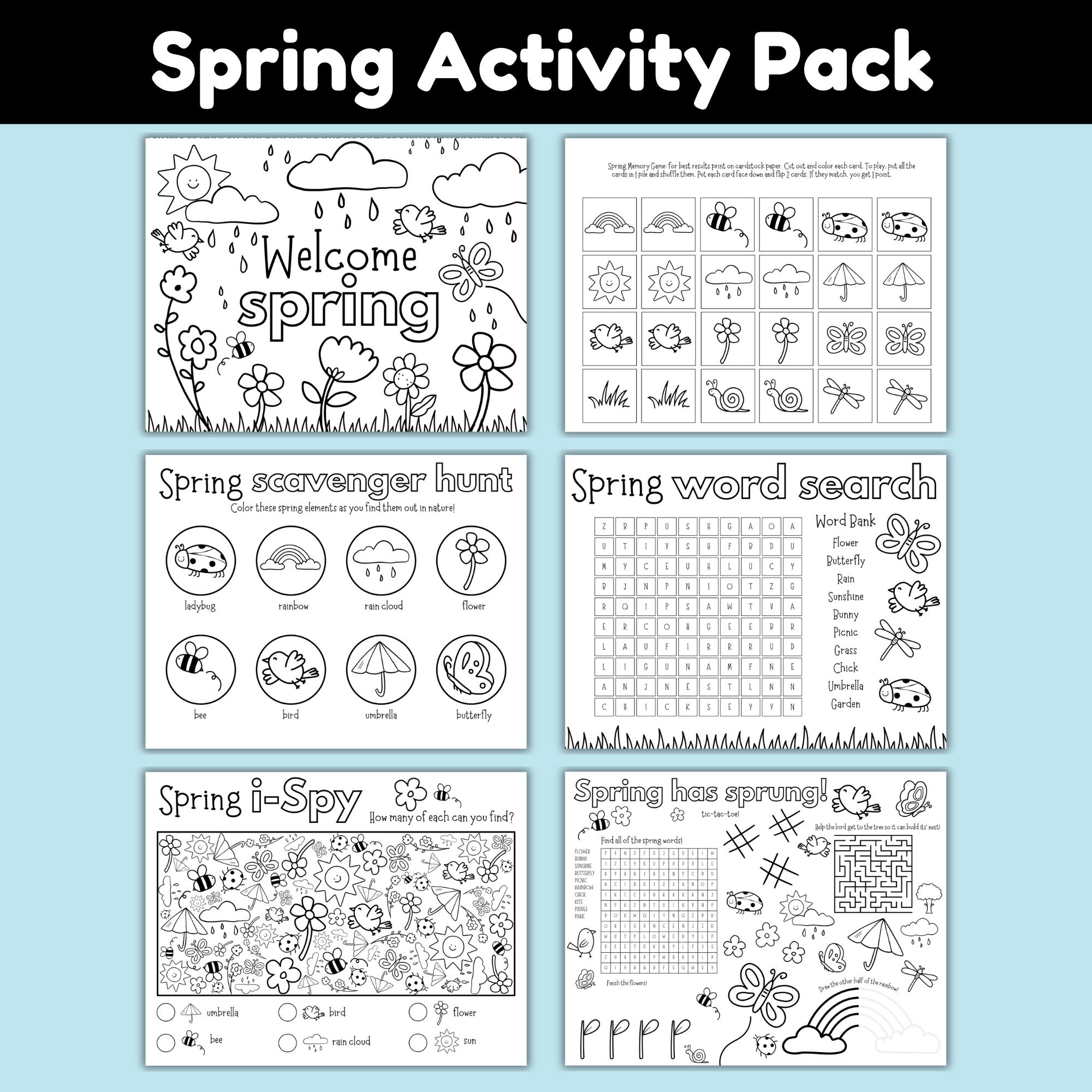 Spring Activity Pack Printable | Kids Games, Word Search, Coloring ...