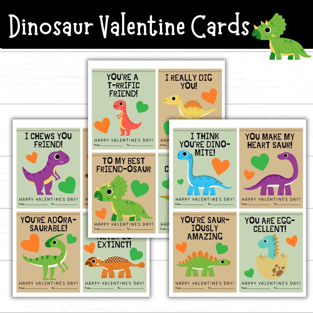 Dinosaur Valentine's Day Cards, Dinosaur Valentines, Printable Dinosaur ...
