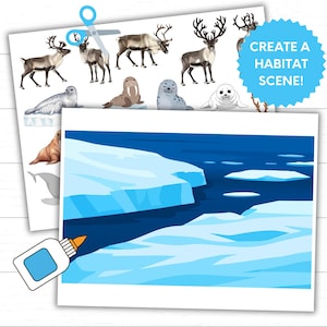 Arctic Animals Cut and Paste Activity, Arctic Habitat Scenes Printable ...