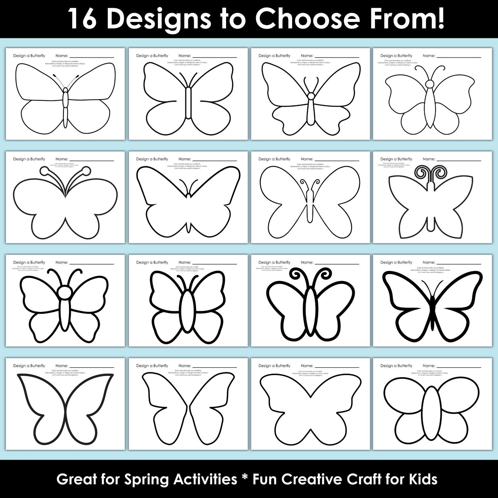 Design a Butterfly Printable for Kids, 16 Butterfly Templates Coloring ...