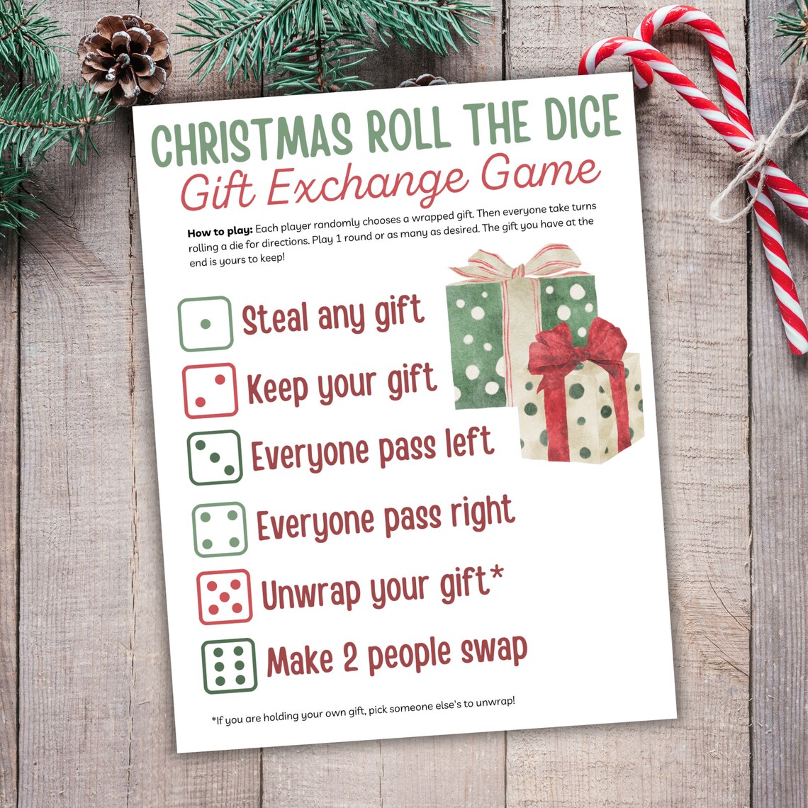 Christmas Gift Exchange Dice Game, Holiday Christmas Party Games, Roll ...