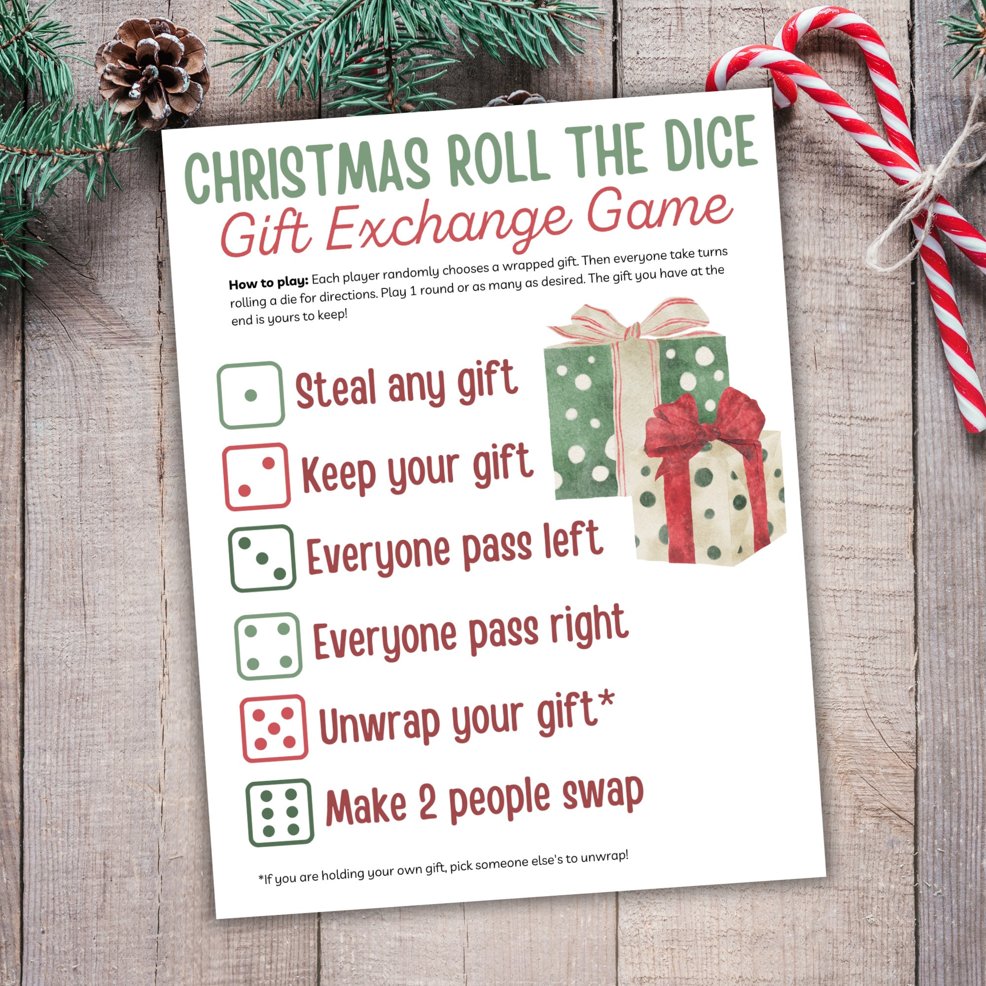 Christmas Gift Exchange Dice Game, Holiday Christmas Party Games, Roll ...