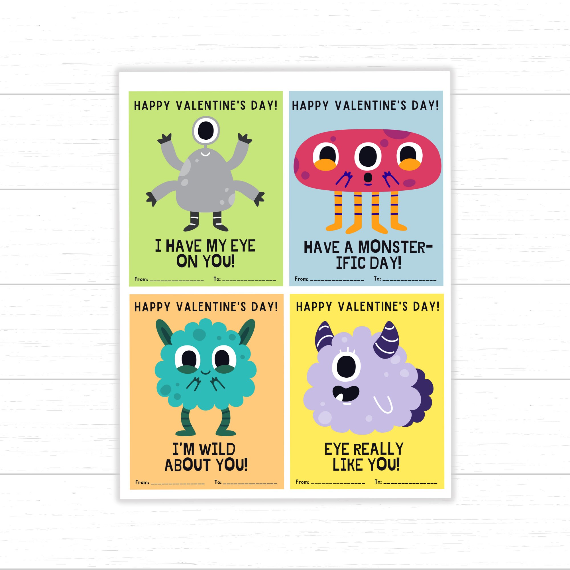 Monster Valentine's Day Cards, Printable Monster Valentines, Monster ...