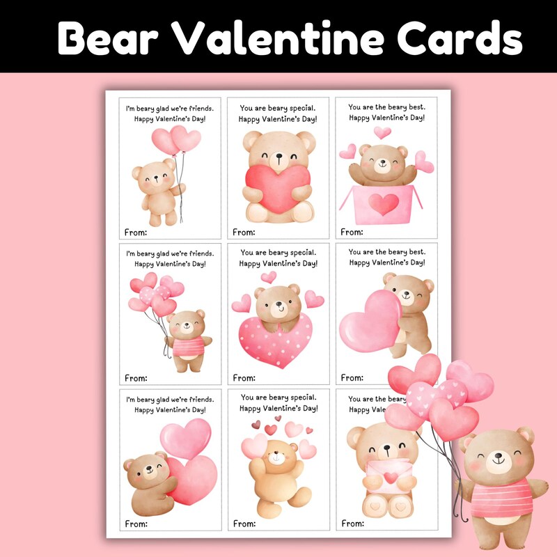 Bear Valentines Cards - Etsy