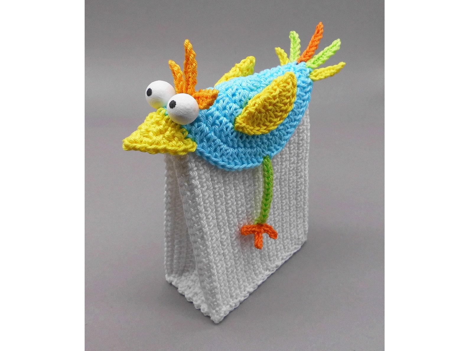 Crochet Pattern Gift Bag With Colorful Funny Bird Easy From Scraps of ...
