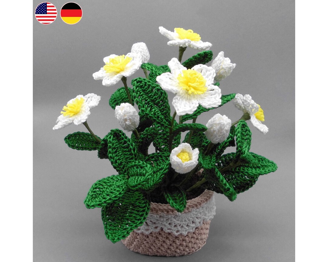 Crochet Pattern Christmas Roses in a Pot or as Flower Bouquet – Easy ...