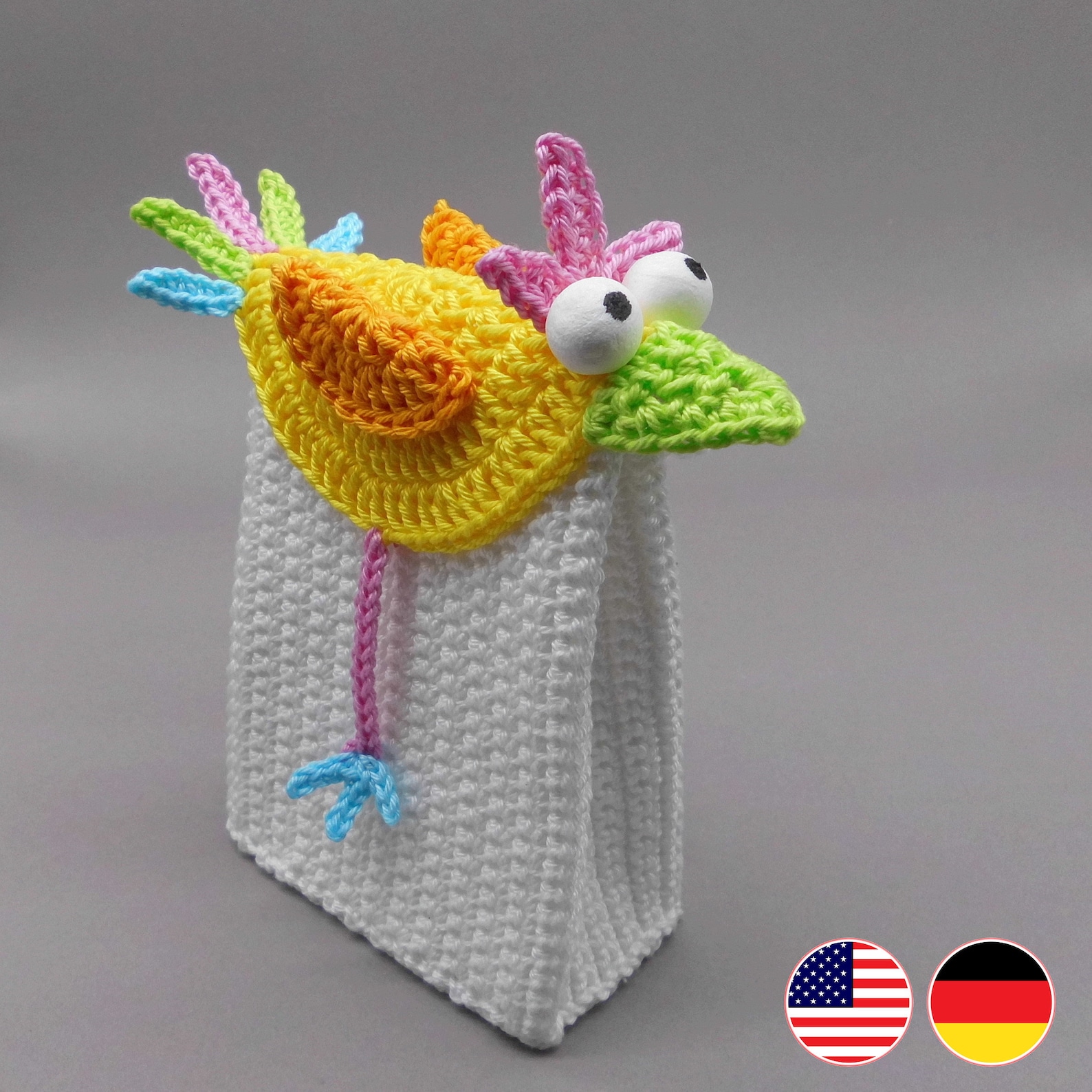 Crochet Pattern Funny Gift & Voucher Bag Colorful Bird, Easy From ...