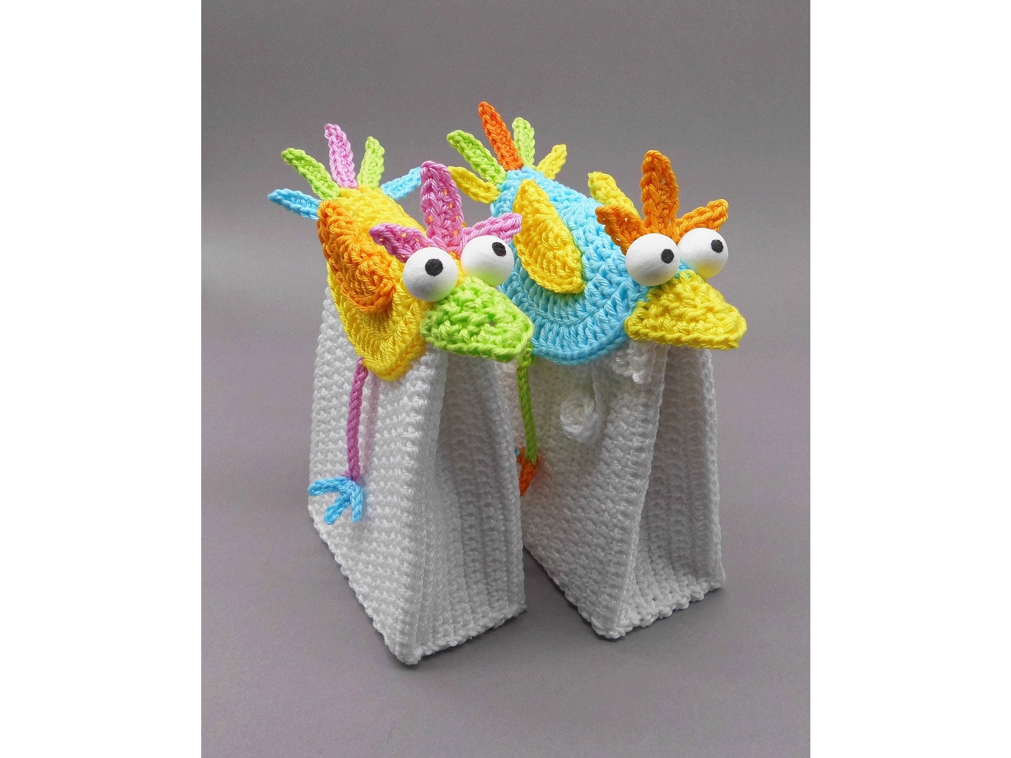 Crochet Pattern Gift Bag With Colorful Funny Bird Easy From Scraps of ...