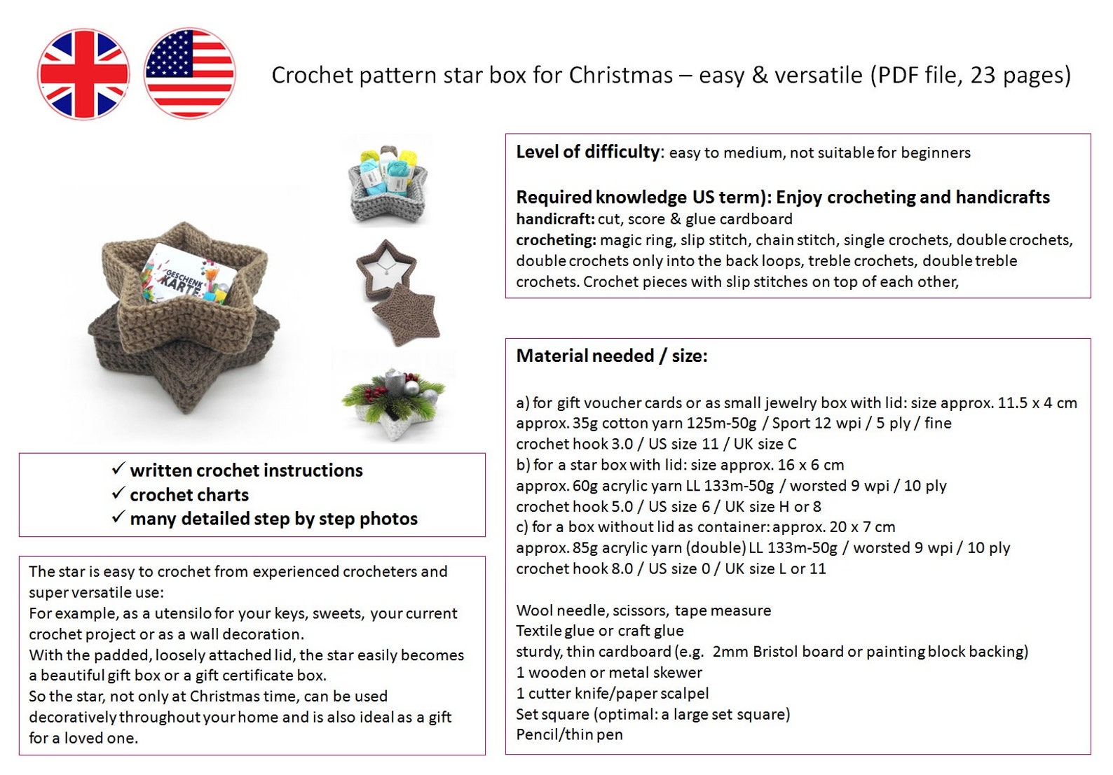 Crochet Pattern Star Gift Box for Christmas, Crocheting & Crafting ...
