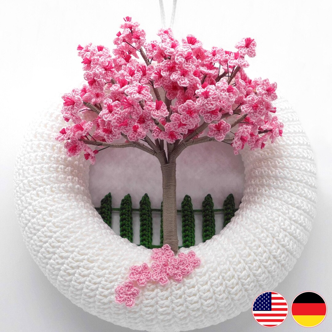 Crochet Pattern Door Wreath Cherry Blossom Tree - Easy From Scraps of ...