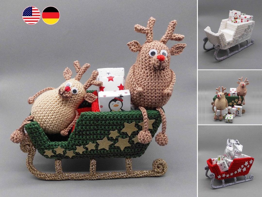 Crochet Pattern Christmas Sleigh and Edge Stool Reindeers Sled to Fill ...