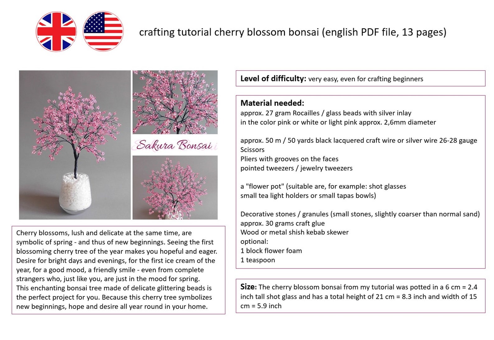 Crafting Tutorial Bonsai Cherry Blossom Tree - Beaded Tree Easy From ...
