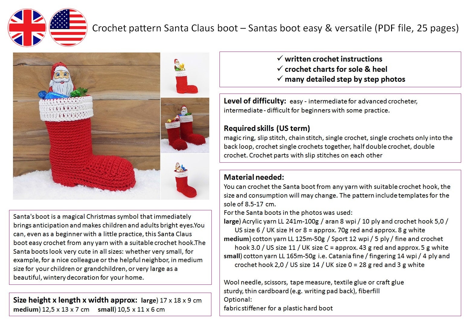 Crochet Pattern Santa Claus Boot to Fill and Decorate, Christmas ...