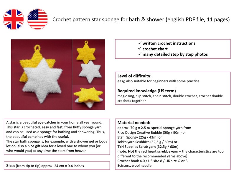 Crochet Pattern Star Sponge for Bathroom & Kitchen and for Decoration ...