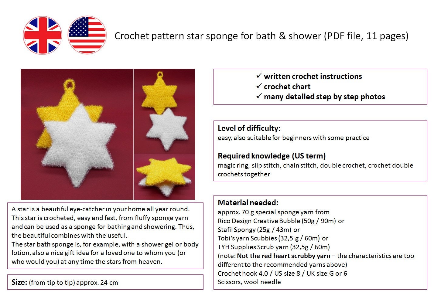 Crochet Pattern Star Sponge for Bathroom & Kitchen and for - Etsy