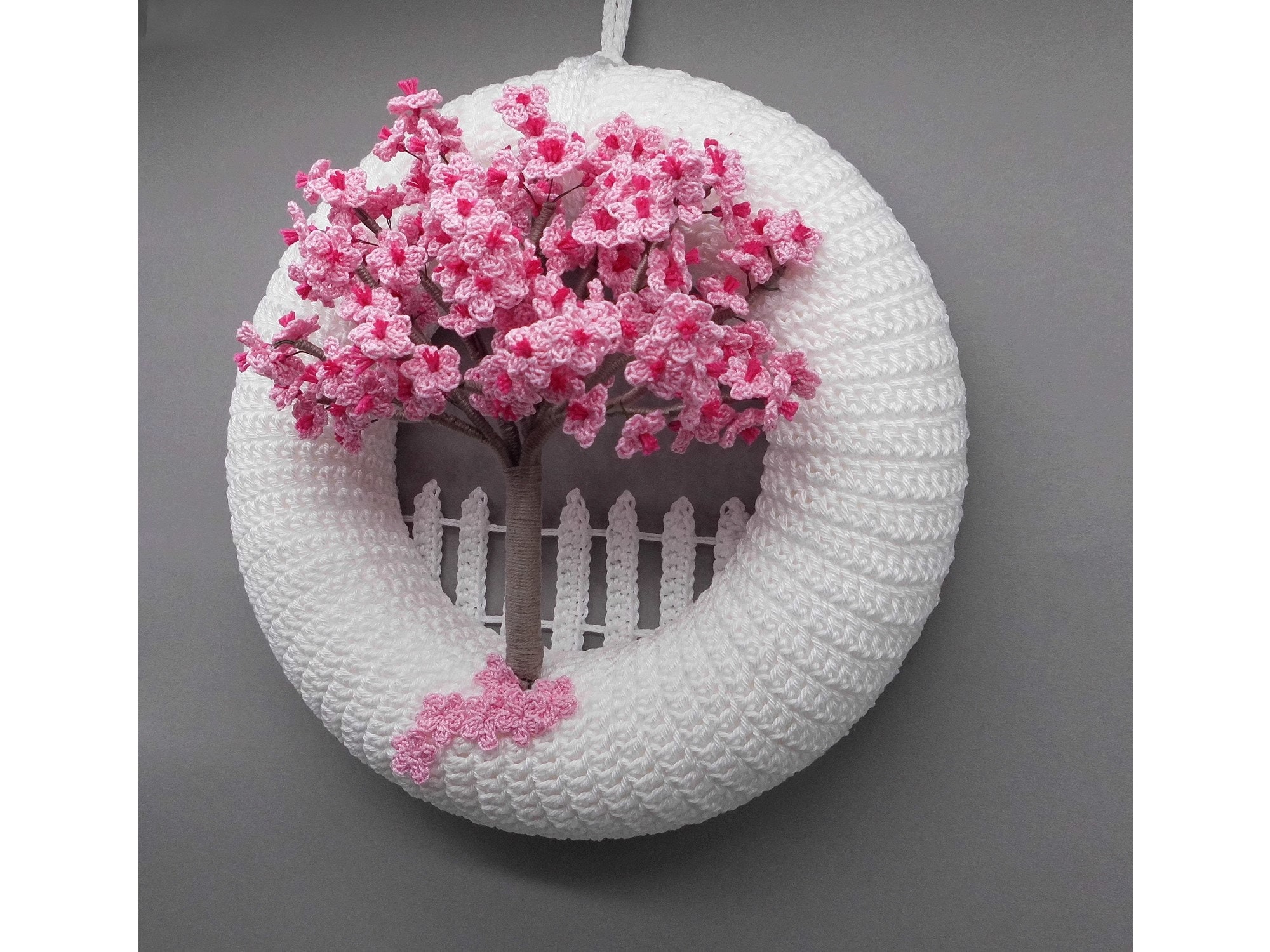 Crochet Pattern Door Wreath Cherry Blossom Tree - Easy From Scraps of ...