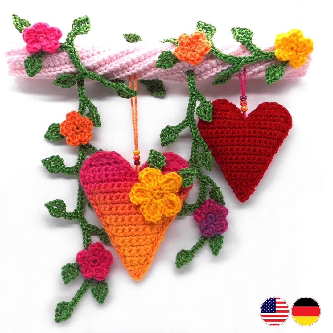 Crochet Pattern Hearts & Flower Tendrils, Hanging Decoration Instead of ...