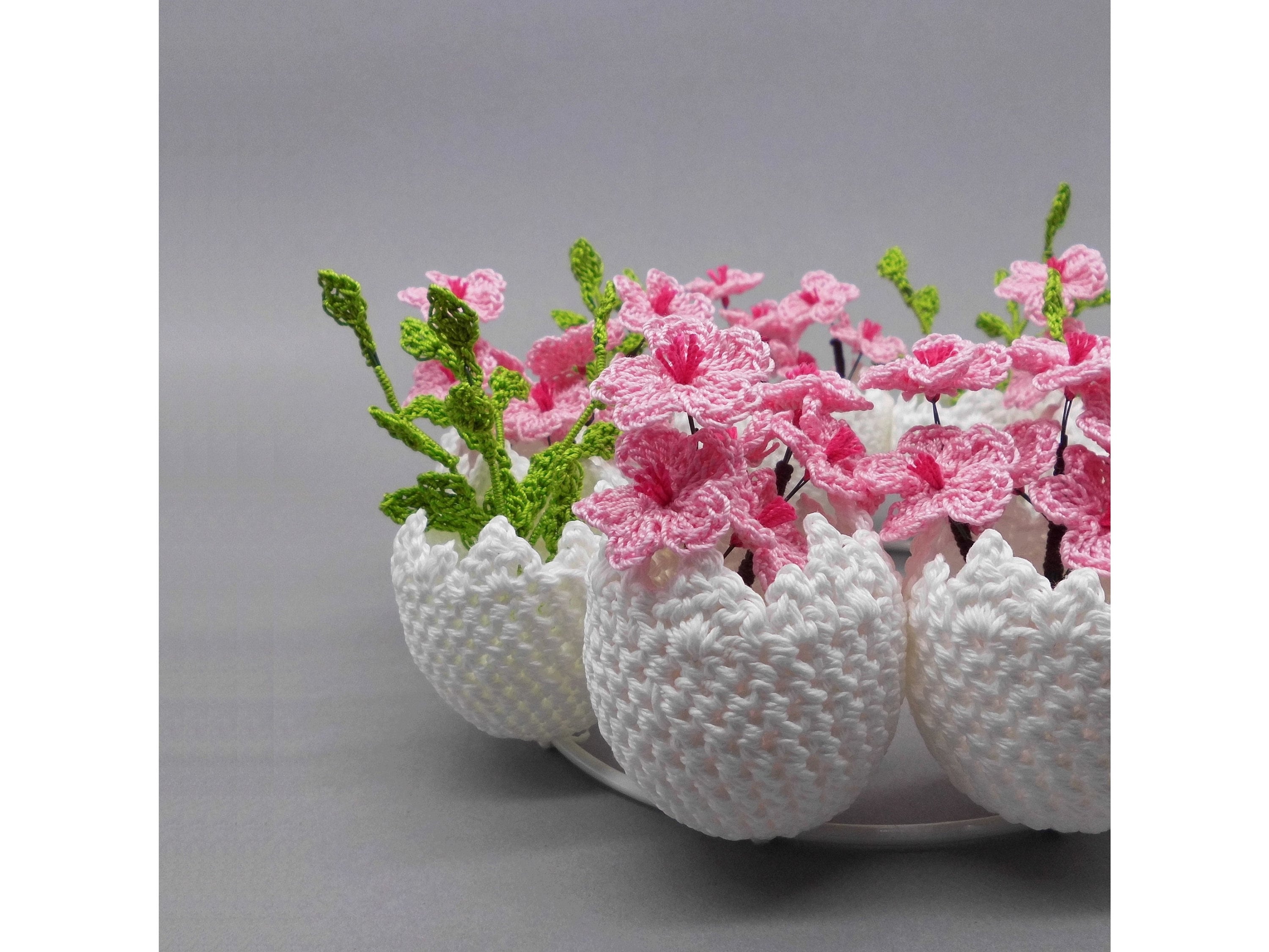 Crochet Pattern for Easter: Eggshell Wreath With Cherry Blossoms - Easy ...
