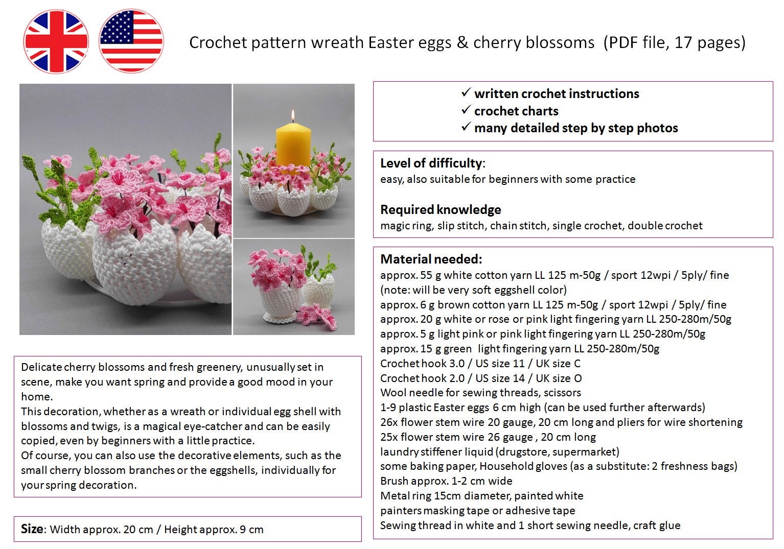 Crochet Pattern for Easter: Eggshell Wreath With Cherry - Etsy