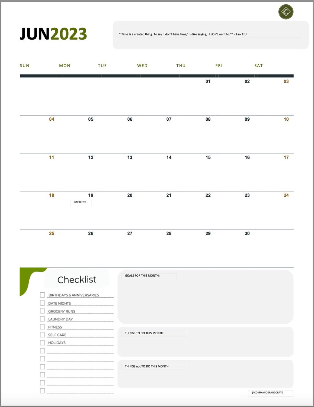 JUNE 2023 Monthly Calendar & Planner - Etsy