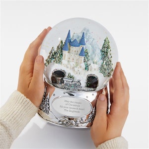 Engraved Winter Castle With Train Snow Globe, Fancy Snow Globe, Classic ...