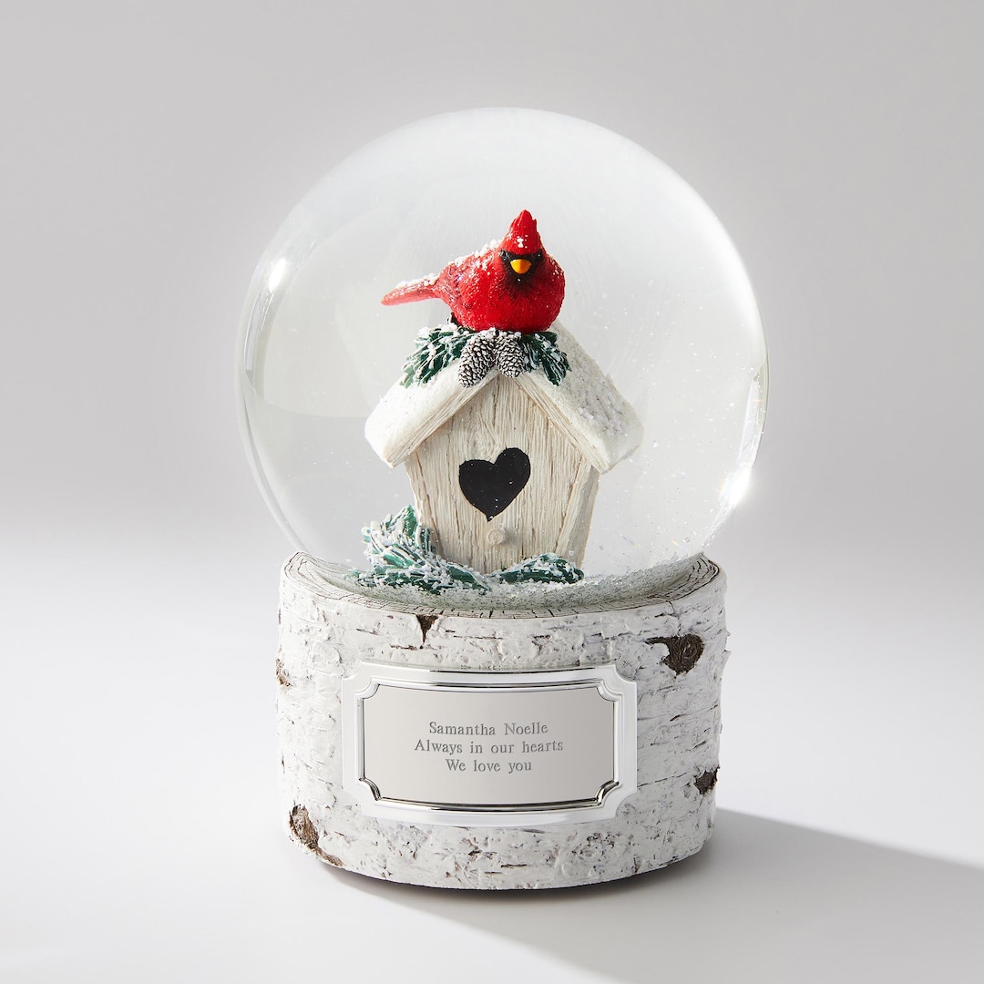 Engraved Memorial Cardinal on House Snow Globe, Memorial Snow Globe ...