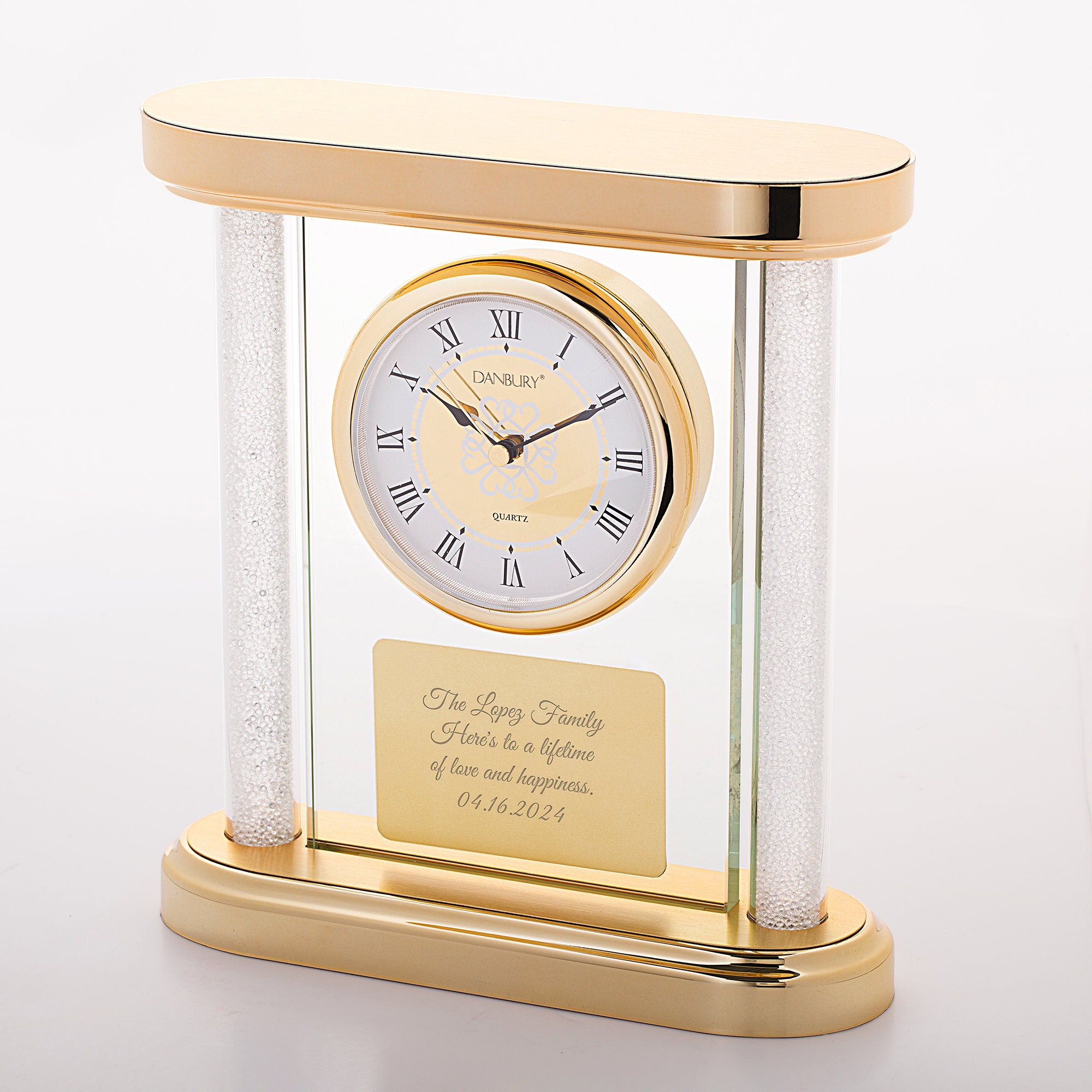 Engraved Glass Column Clock, Personalized Keepsake, Desk Decor ...