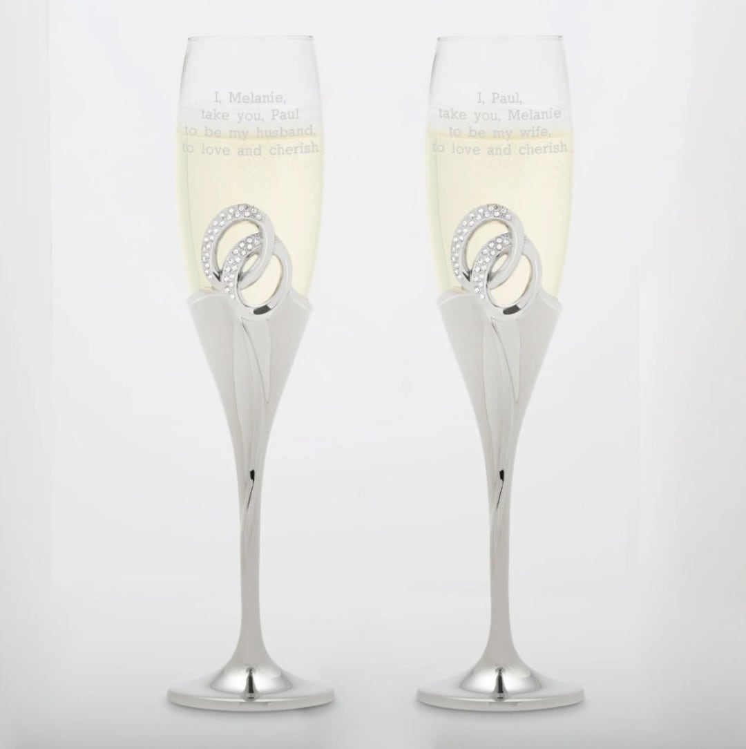Double Rings Engraved Wedding Flute Set, Wedding Gifts, Custom ...