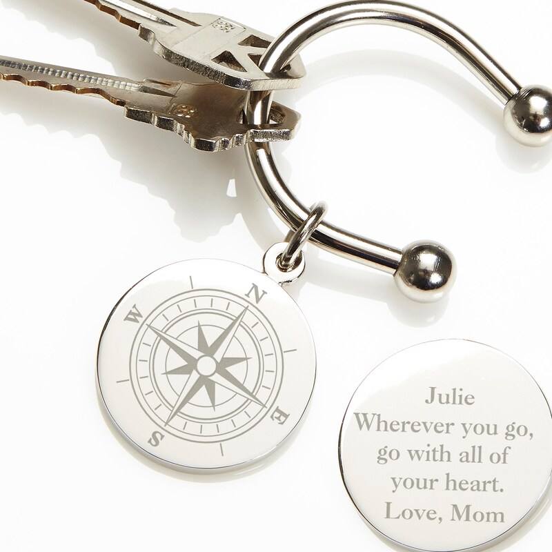 Engraved Compass Keychain - Etsy