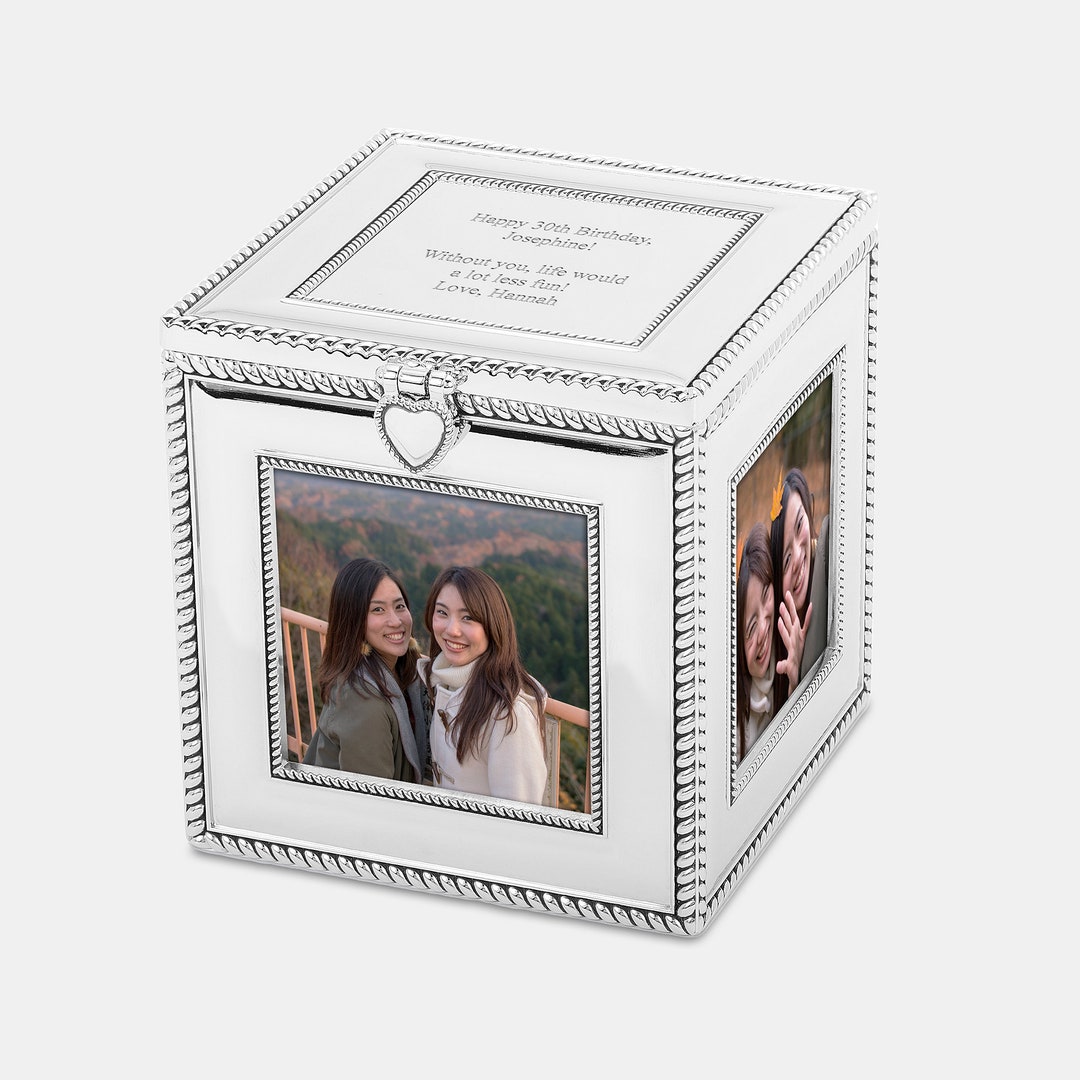 Engraved Silver Cube Frame and Keepsake Box, Silver Photo Cube, Jewelry ...