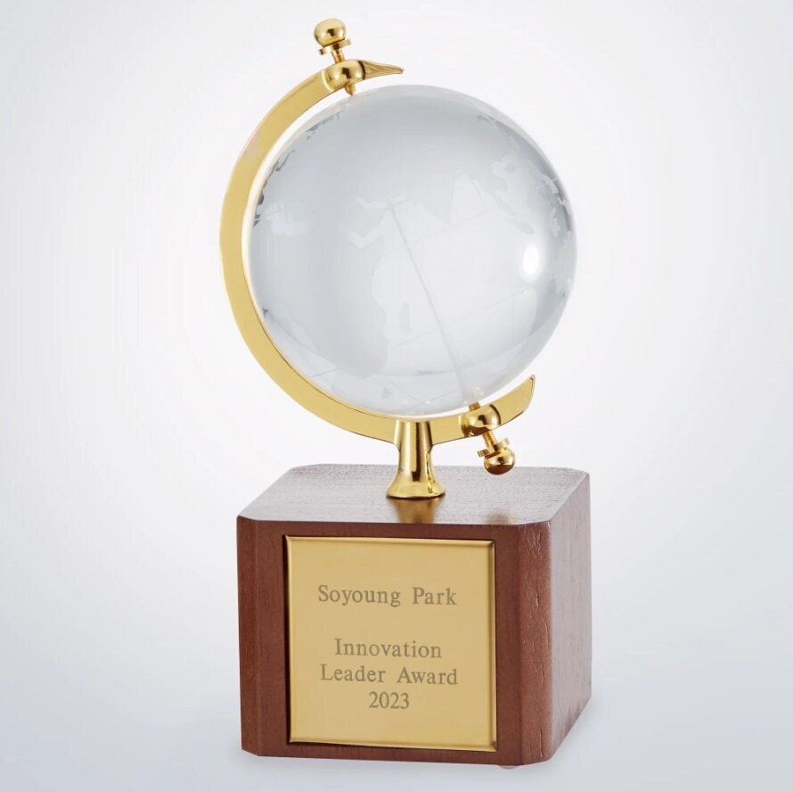 Engraved Recognition Crystal and Gold Globe Award, Personalized ...