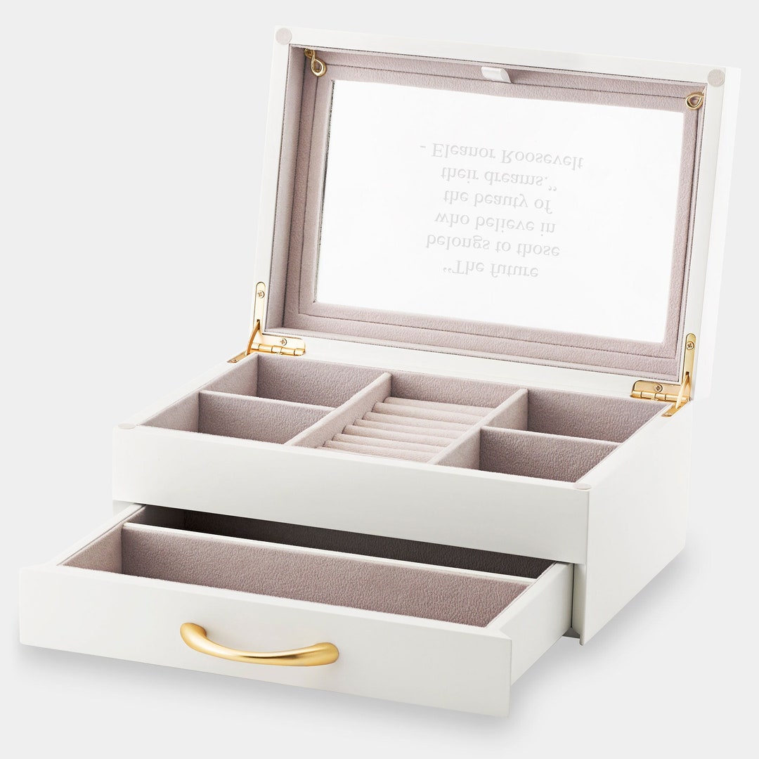 Engraved White Wood Jewelry Box, Personalized Keepsake, Birthday Gift ...