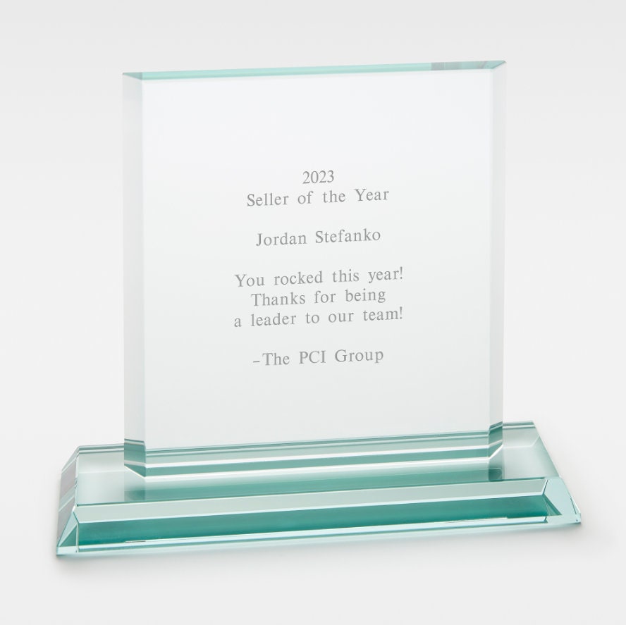 Engraved Jade Glass Recognition Award, Engraved Award, Employee Award ...