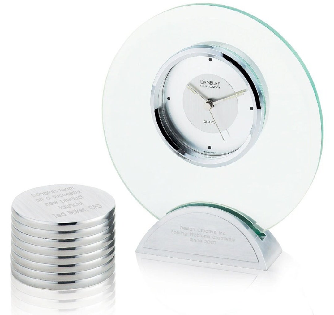 Engraved Round Office Clock and Paperweight Set, Personalized Keepsake ...