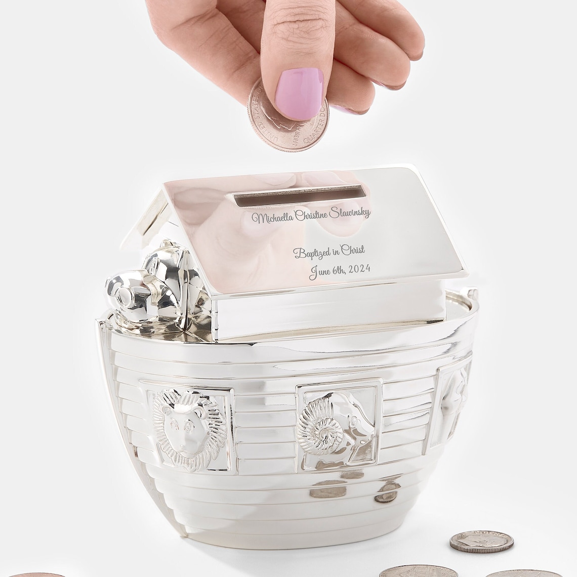 Engraved Religious Noah's Ark Bank, Baby Gifts, Gifts for Baby, Baby ...