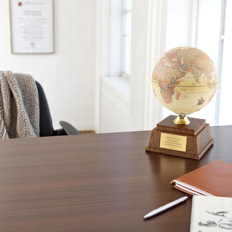 Personalized Spinning Solar Globe Gift | Vintage Neutral Rotating Desk ...