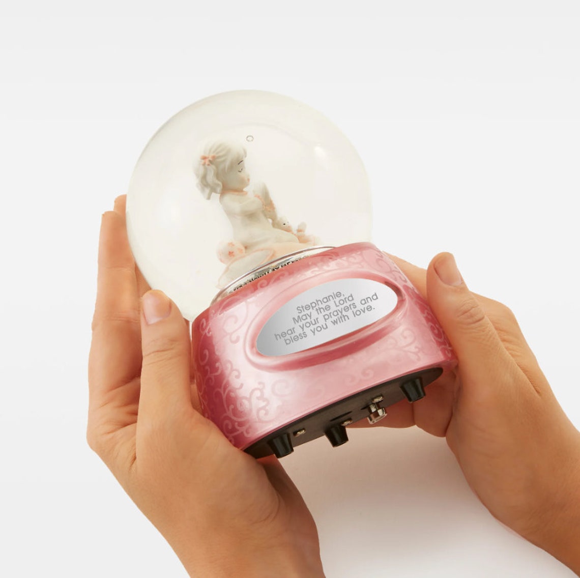 Engraved Baptism Snow Globe, Personalized Snow Globe Praying Girl ...