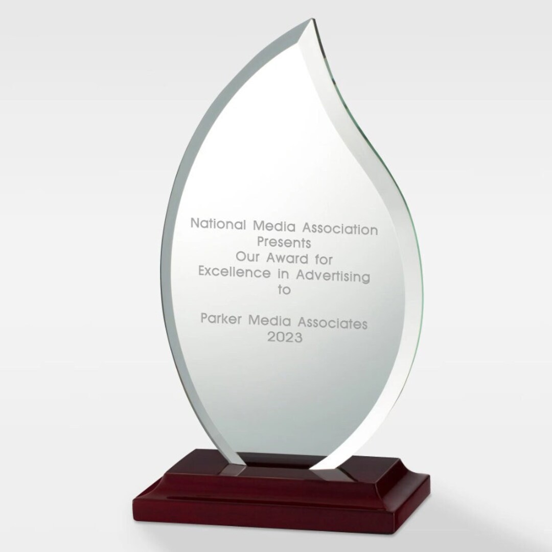 Engraved Glass Flame With Mahogany Finish Professional Award ...