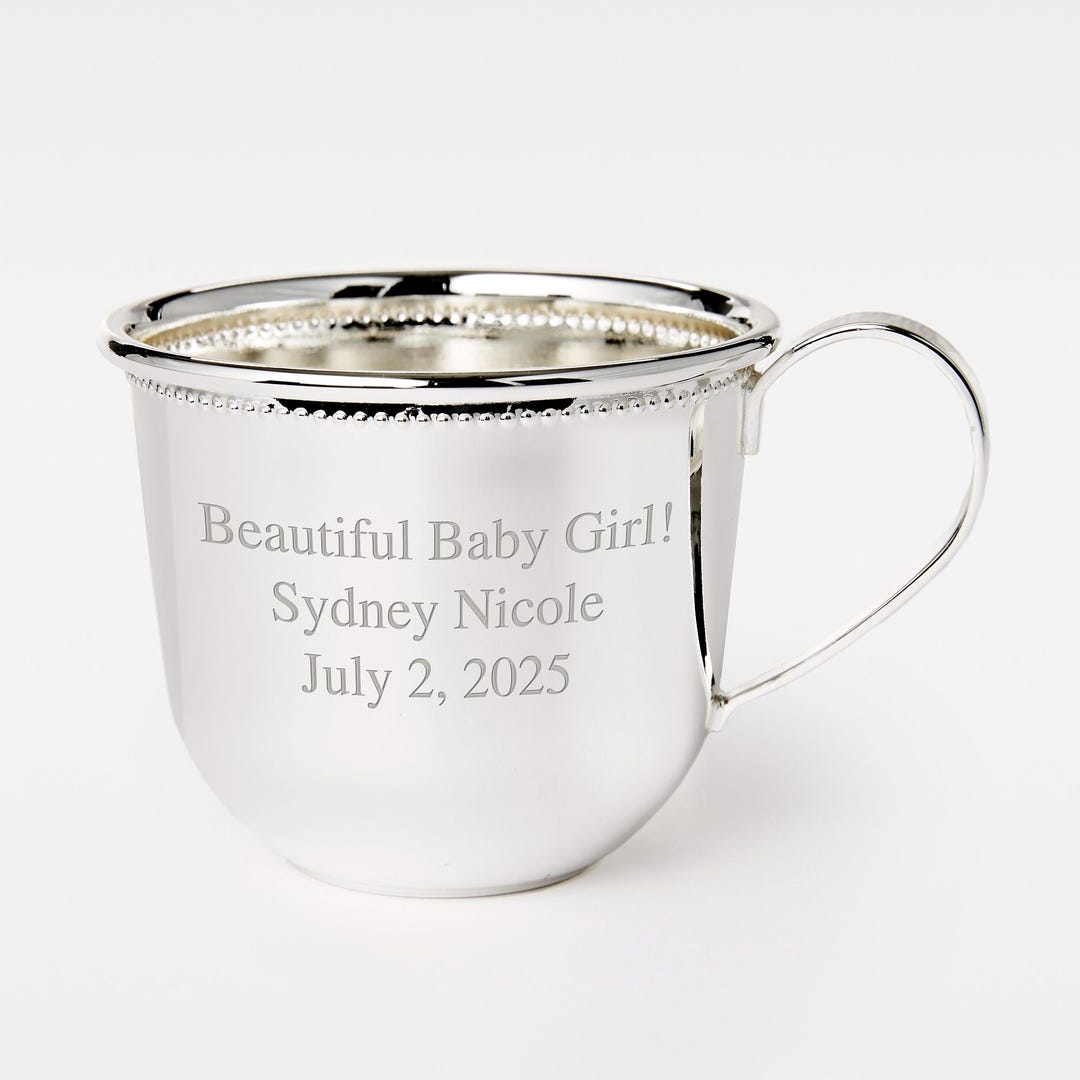 Personalized Silver Baby Cup – Engraved Beaded Keepsake Mug – Custom ...