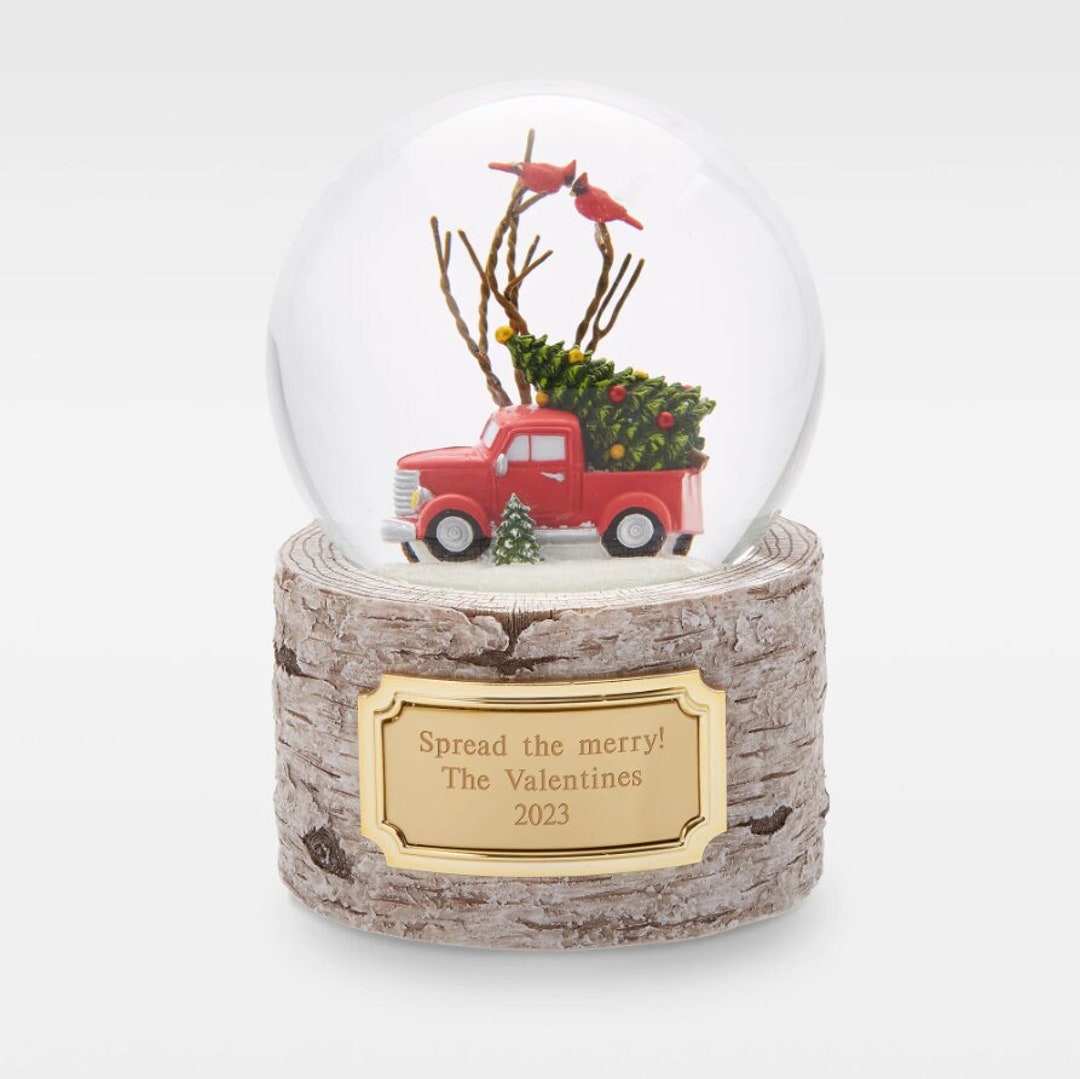 Engraved Red Vintage Truck Snow Globe, Christmas Snow Globe ...