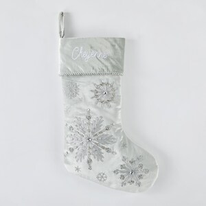 Embroidered Sage Green & Silver Jeweled Snowflake Stocking, Fancy ...