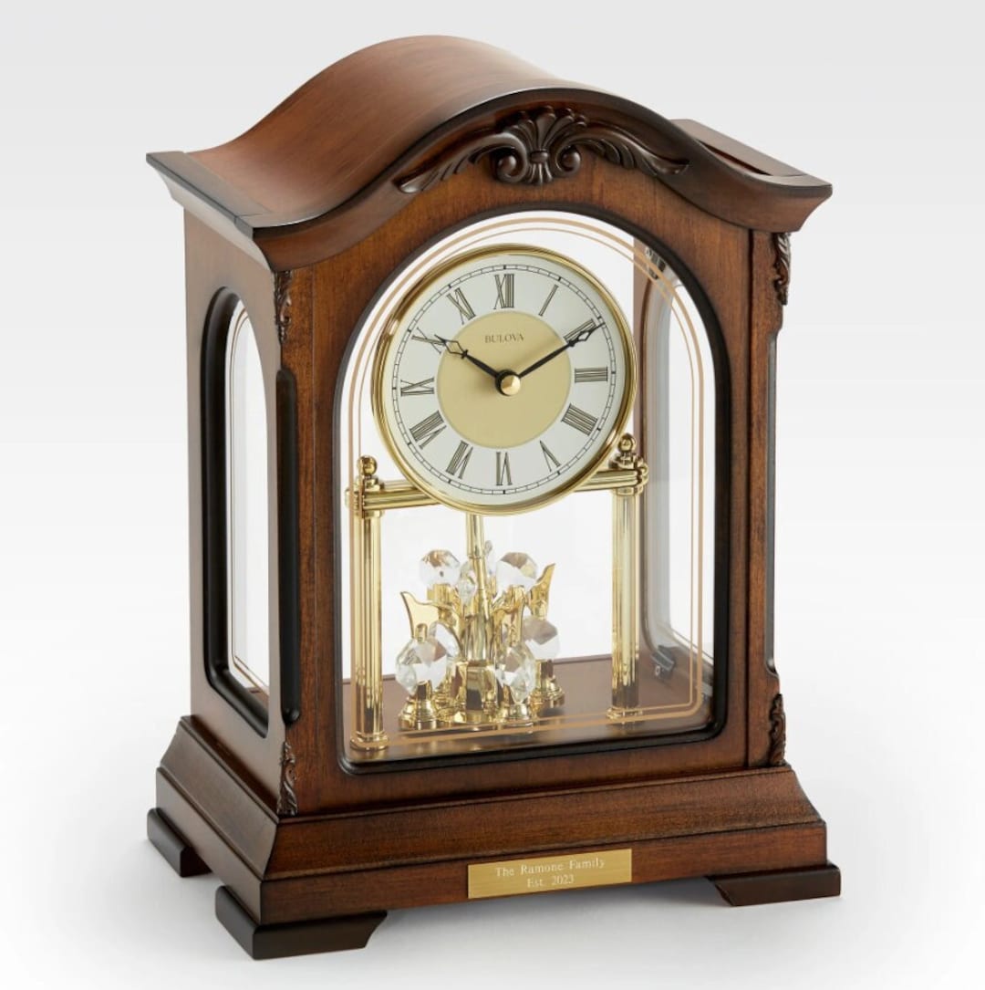 Engraved Bulova Durant Crystal Pendulum Milestone Clock, Personalized ...