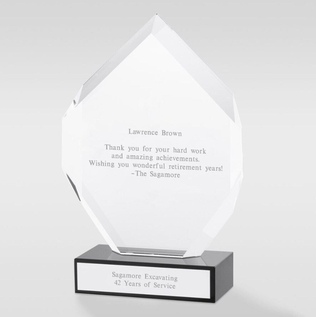 Engraved Glass Geometric Flame Retirement Award, Retirement Gifts ...