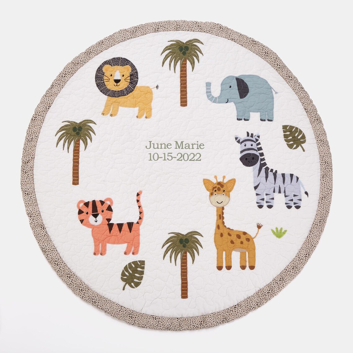 Embroidered Safari Animals Quilted Play Mat | Personalized Cotton Baby ...