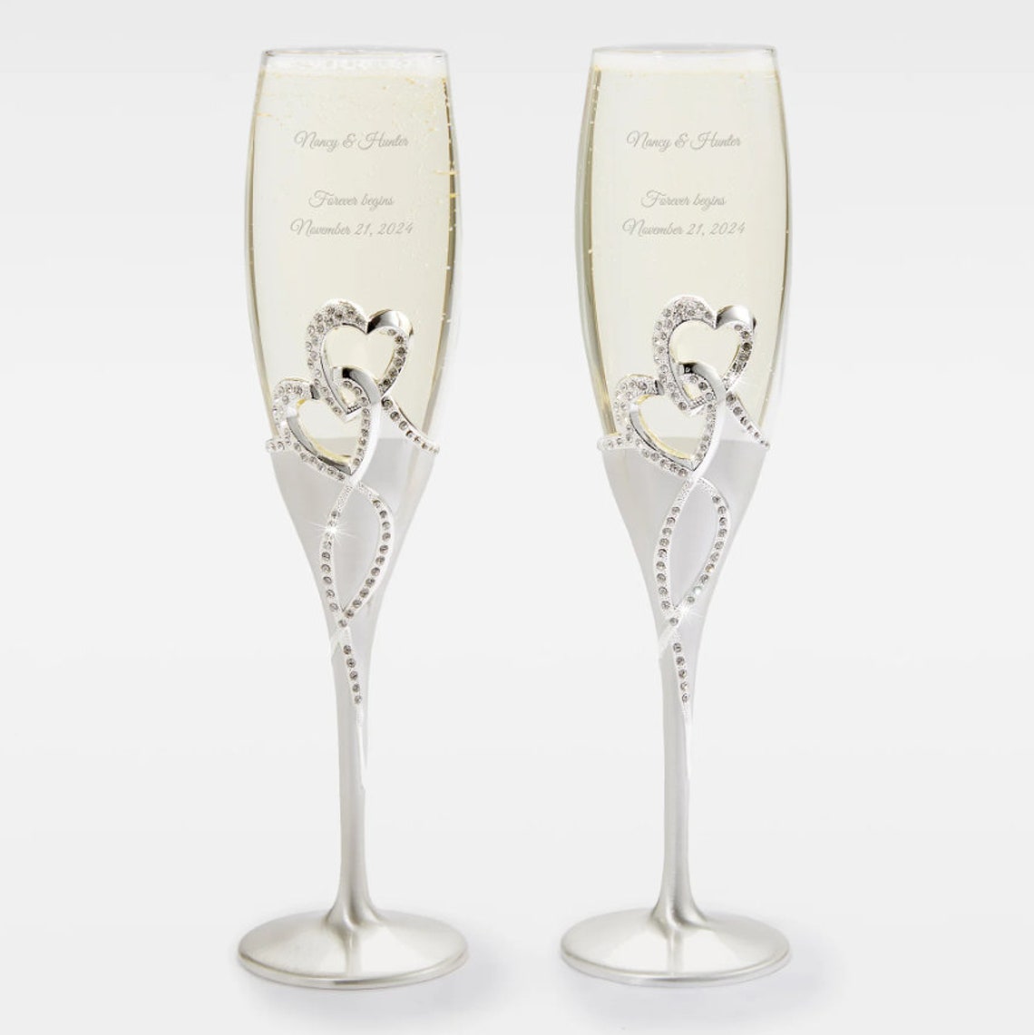 Engraved Intertwined Heart Wedding Gift Set, Personalized Wedding Day ...