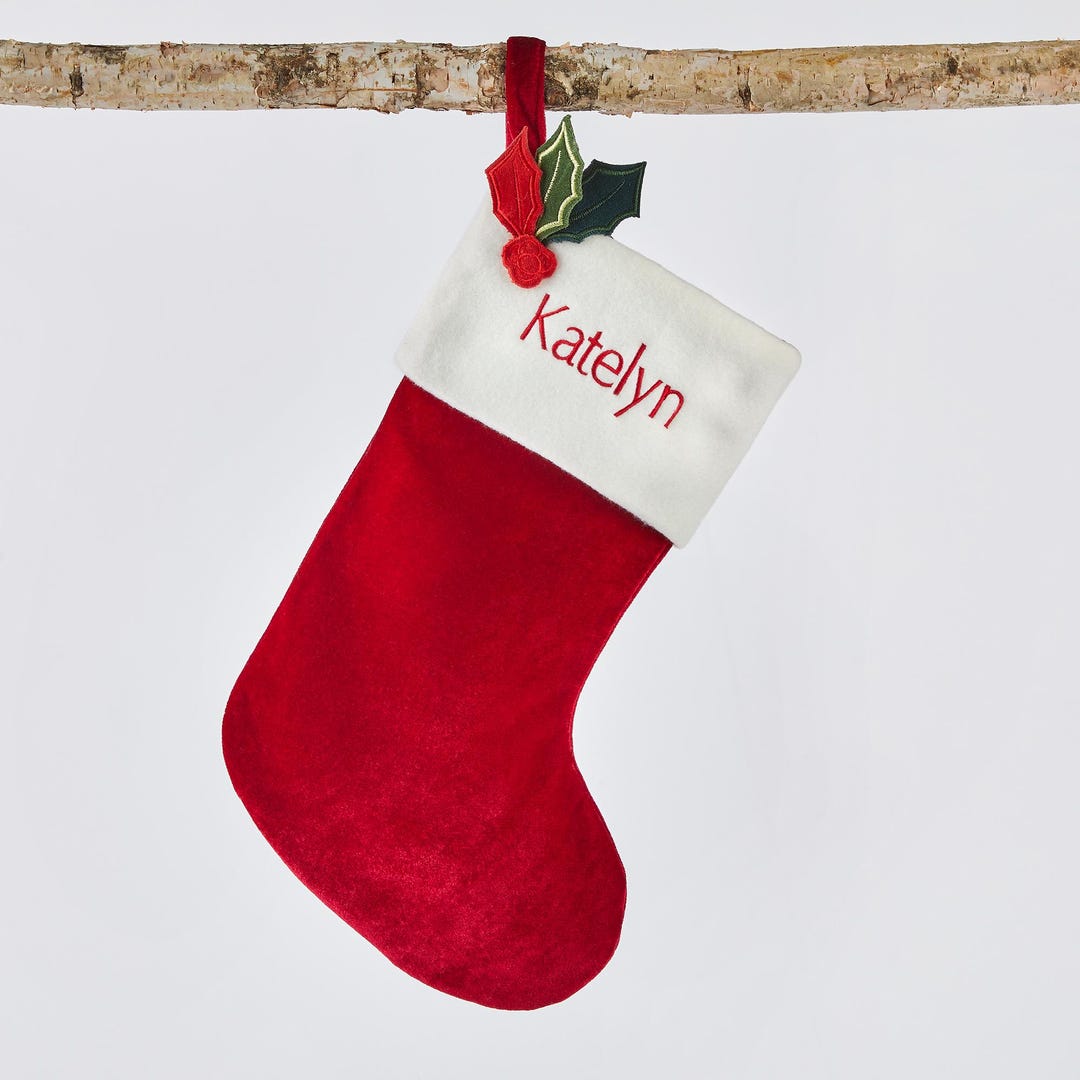 Embroidered 15" Classic Velvet Stockings, Classic Themed Stockings, Red ...