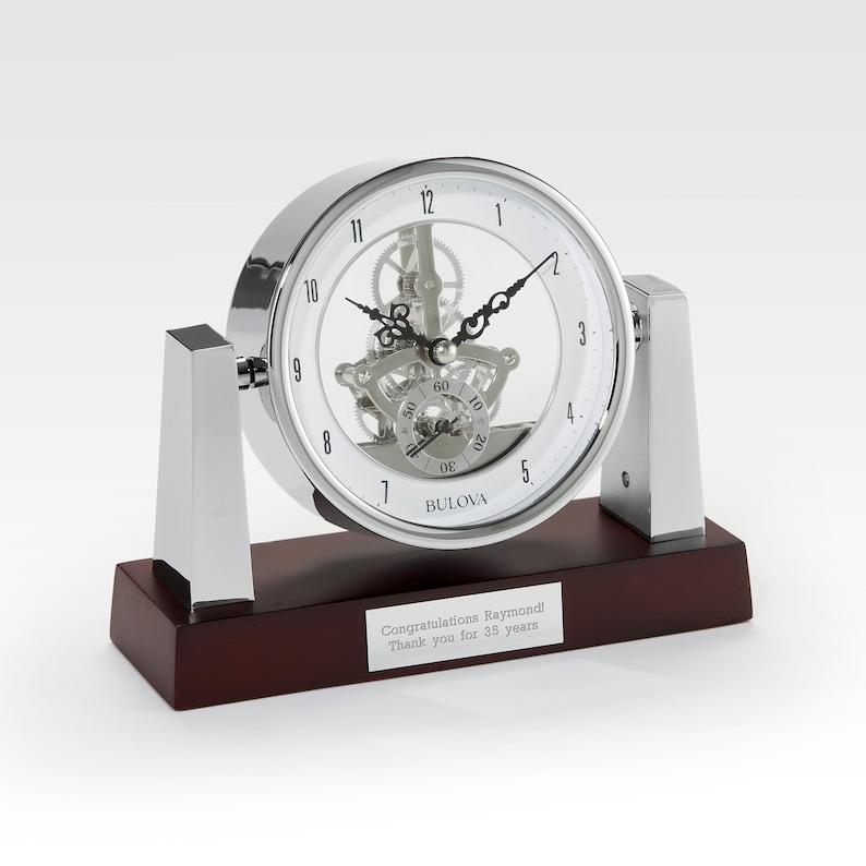 Engraved Bulova Largo Skeleton Milestone Clock, Personalized Keepsake ...
